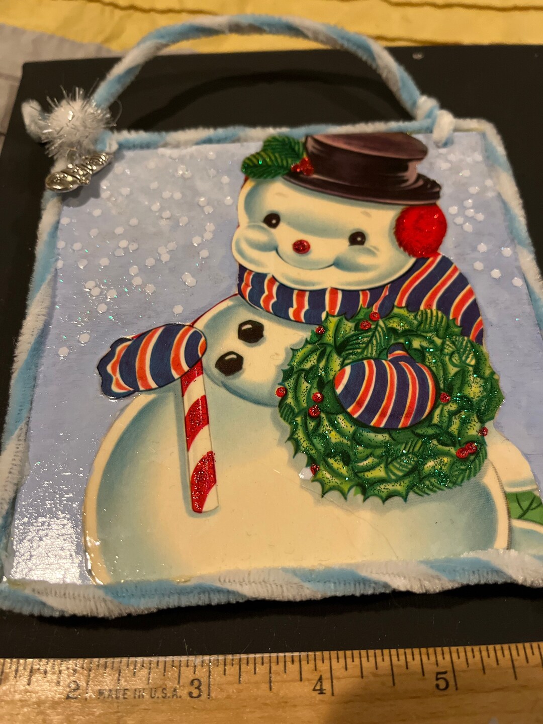 Vintage Christmas card with a Snowman. On the back it reads “ This ...