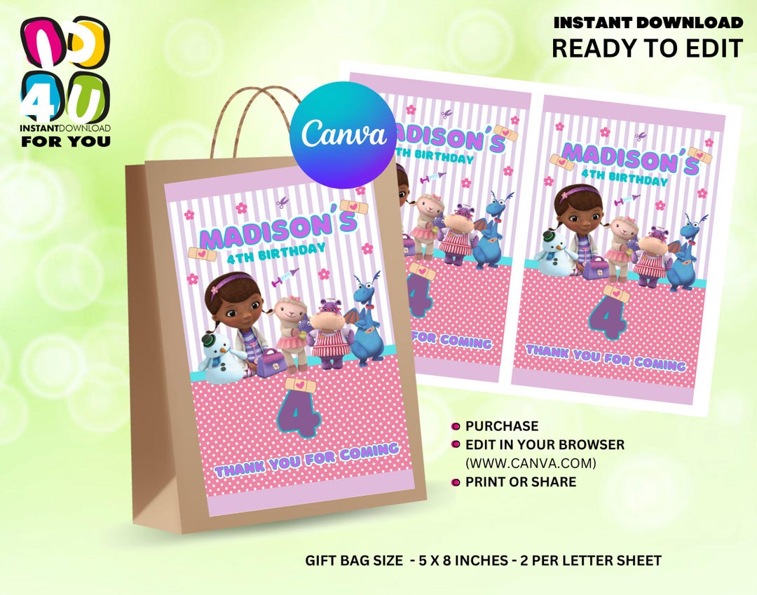 Birthday Party Favors Editable Bundle, Party Editable Gift Bag ...