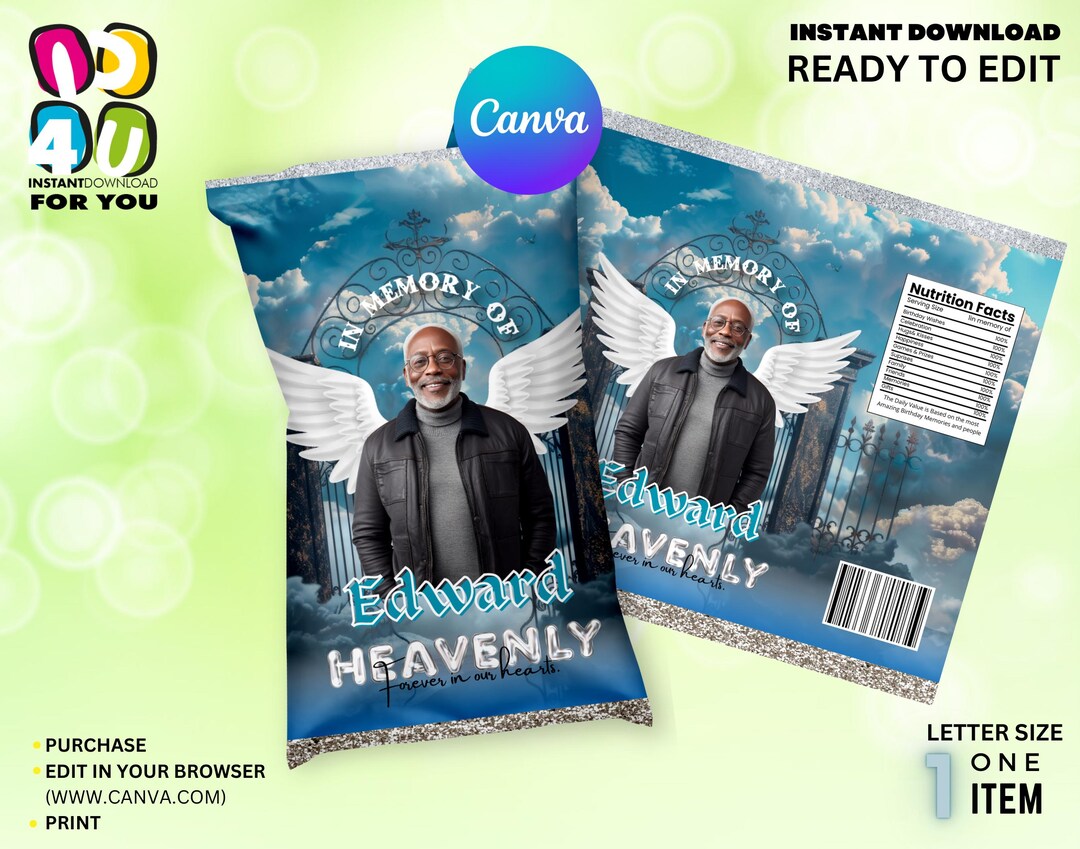 In Loving Memory Editable Chip Wrapper, Heaven's Stairway Favors ...
