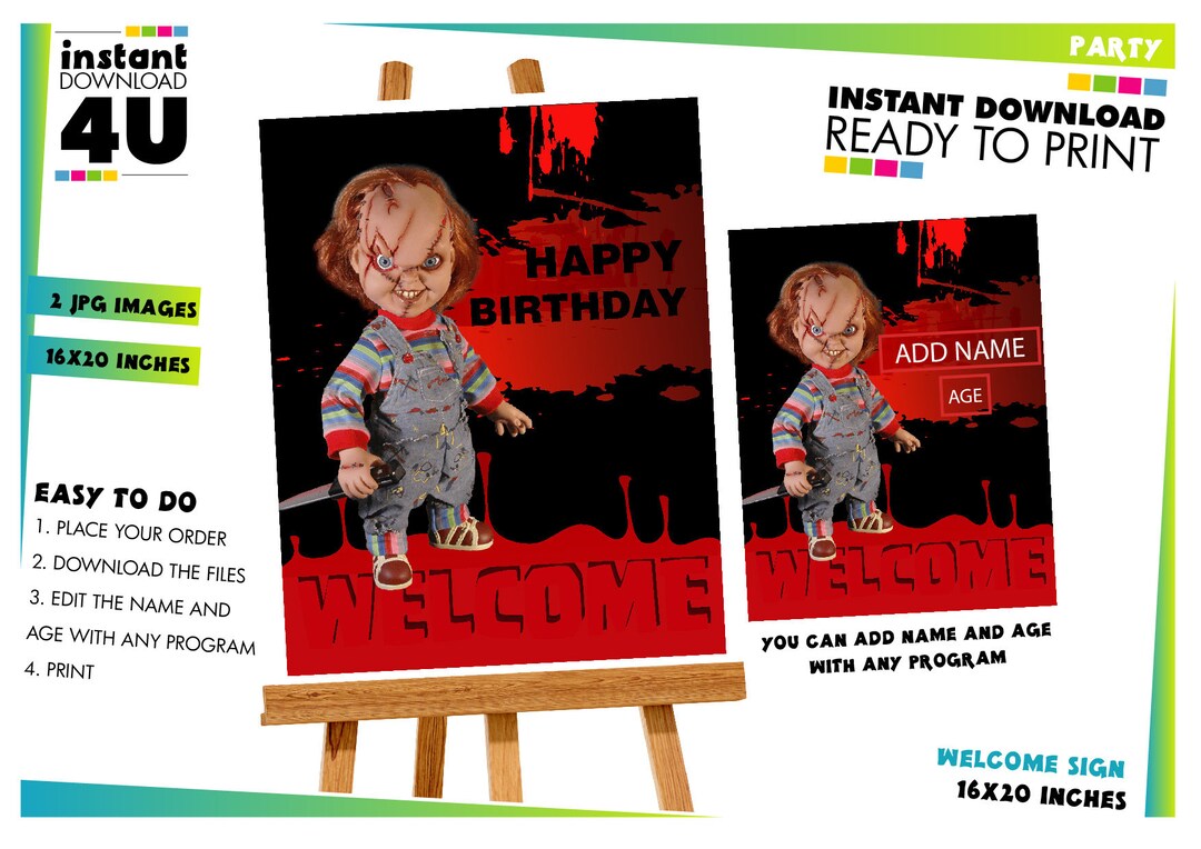 Chucky Welcome Sign, Chucky Doll Birthday Party Welcome Sign, Chucky ...