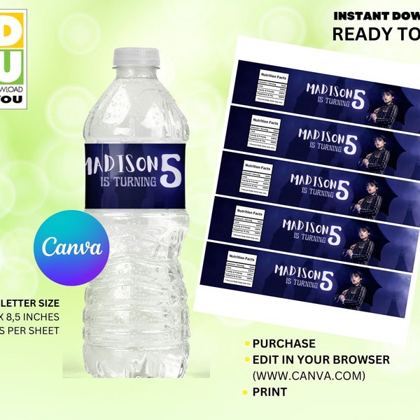 Wednesday addams water bottle label - Etsy France