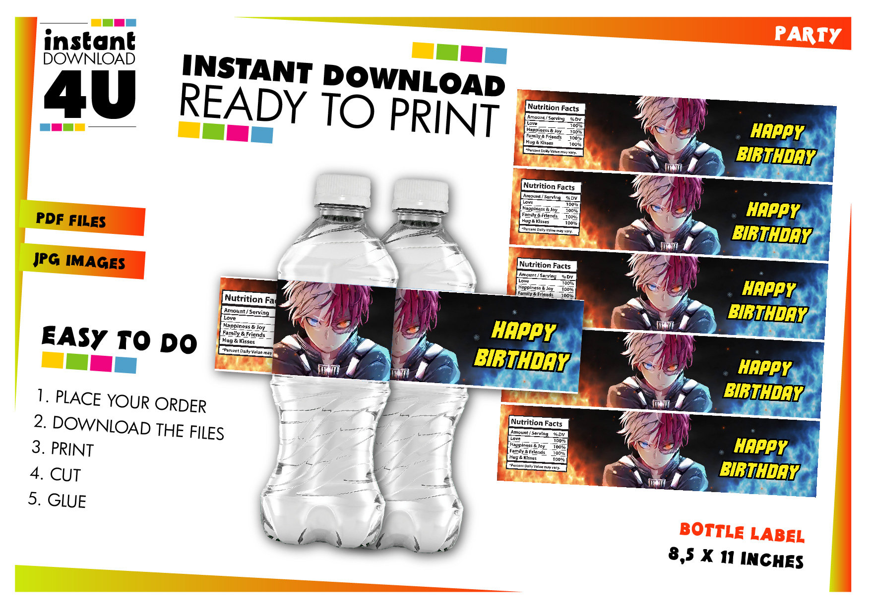 Anime Water Bottle Labels Anime Birthday Party Supply Anime - Etsy