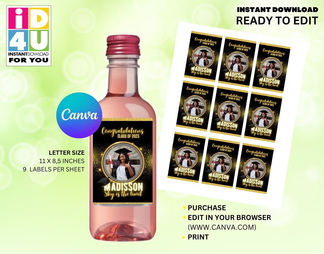 Mini Wine Bottle Labels With Picture Editable, Birthday Party Mini Wine ...