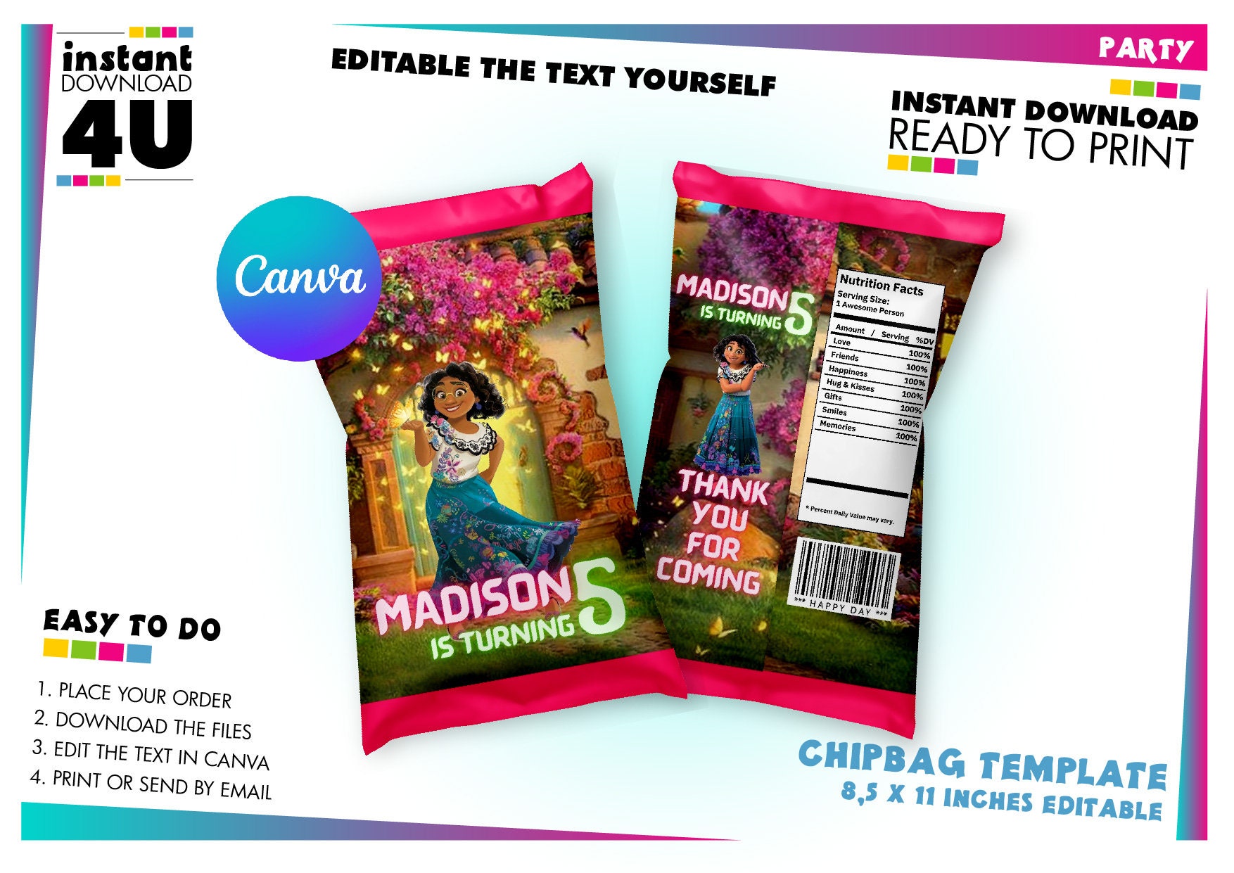 Editable Chip Bag Template Printable Kids Birthday Chip Bag - Etsy Canada