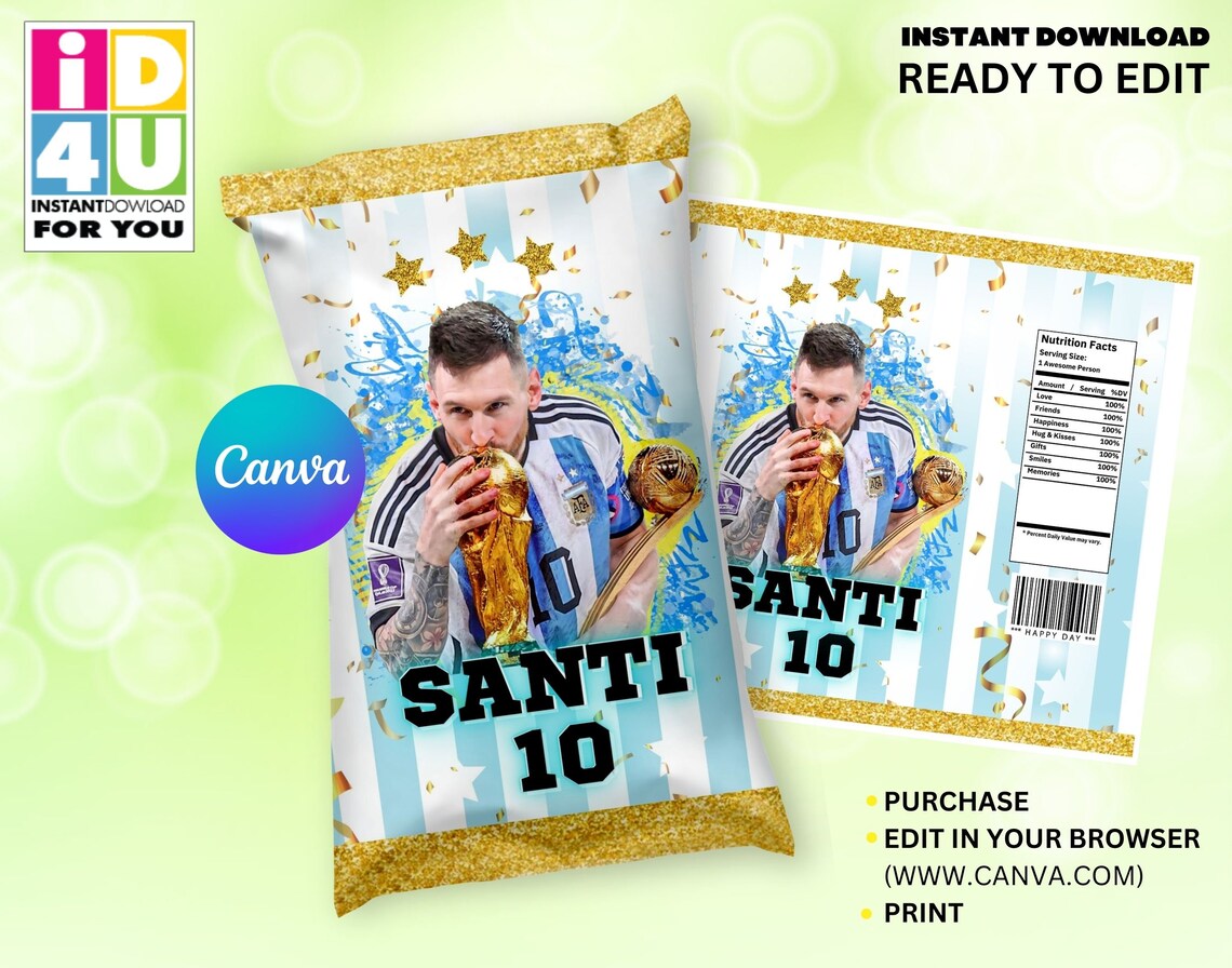 Messi Chip Bag World Cup Champions Argentina Editable Chip - Etsy