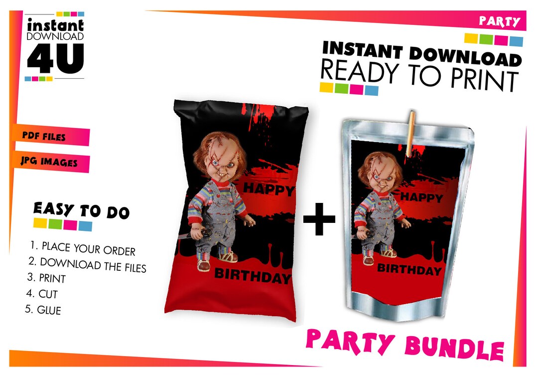 Chucky Doll Bundle Labels, Chucky Capri Sun+chip Bag Label, Chucky ...