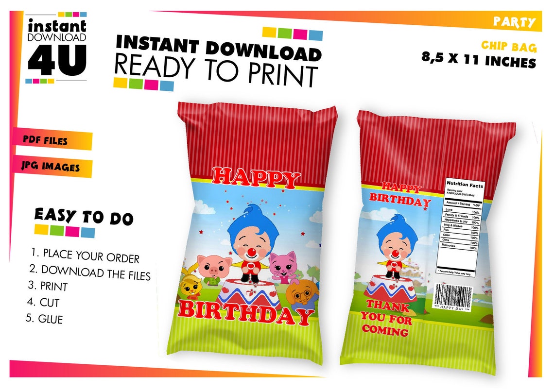 Plim Plim Chip Bag Clown Plim Plim Printable Birthday Party Etsy
