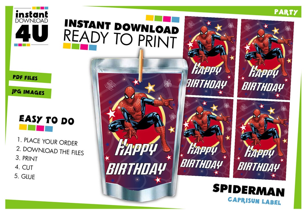 Spiderman Decoration Capri Sun Labels. Pouches Label. Boy Birthday ...