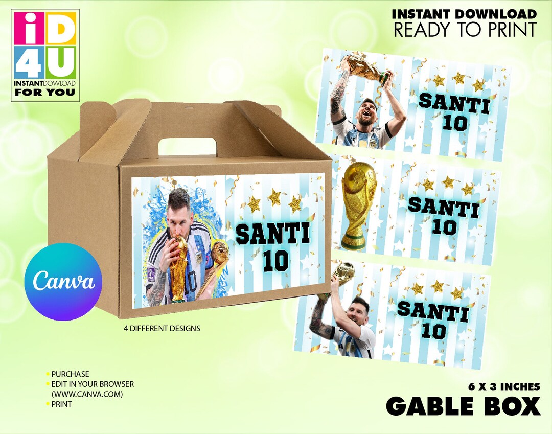 Messi Gable Box Label Editable, Birthday Gift Box Label Editable, World ...