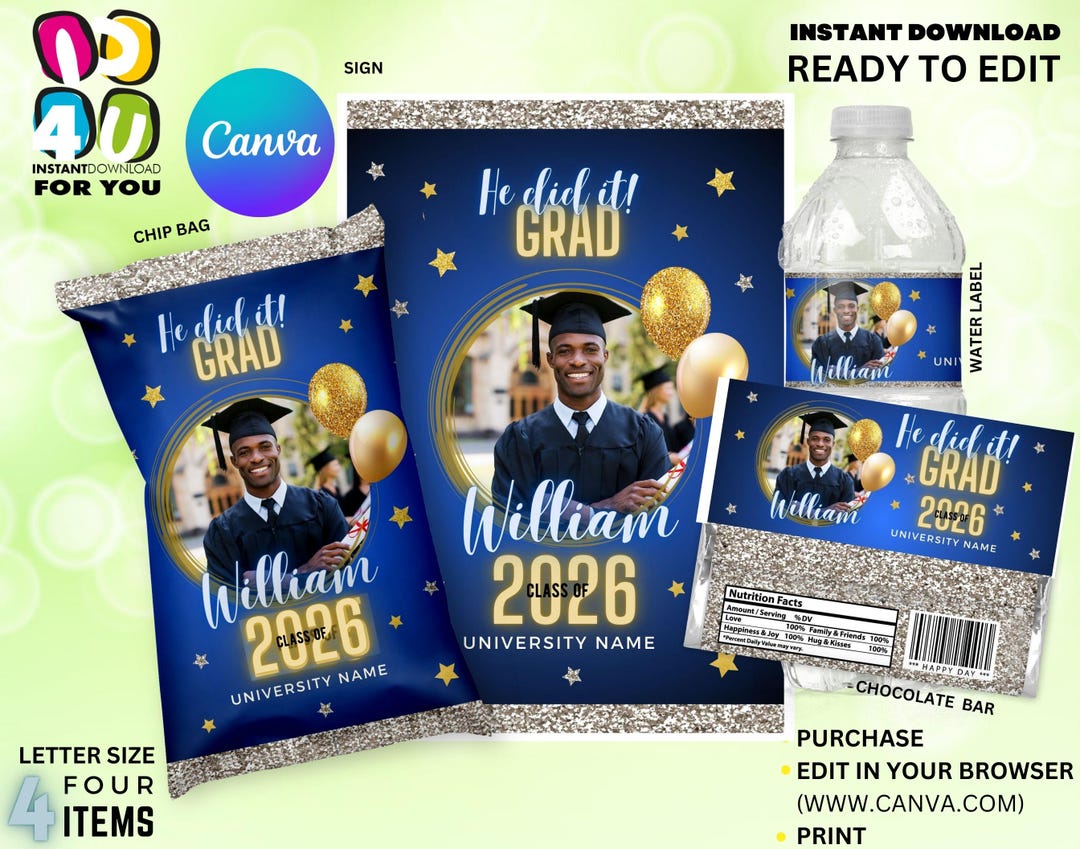 Graduation Class of 2026 Editable Bundle With Picture - Etsy