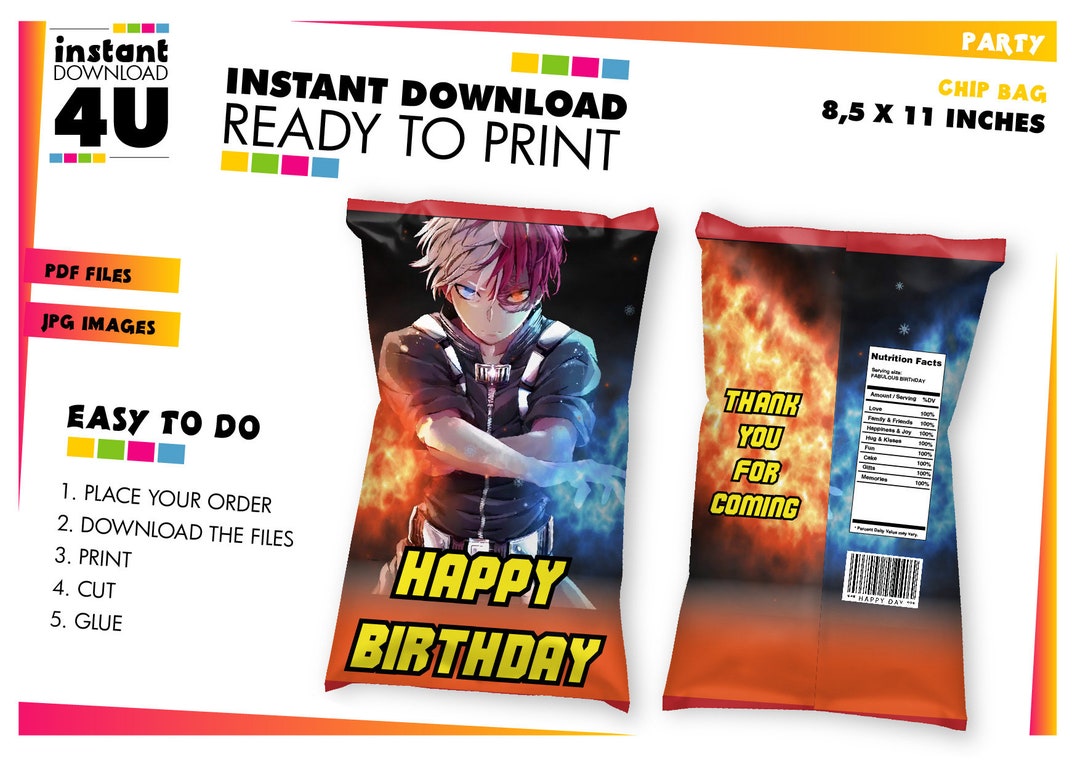 Anime Chip Bag Labels. Anime Birthday Digital Label. Anime Party Favors ...