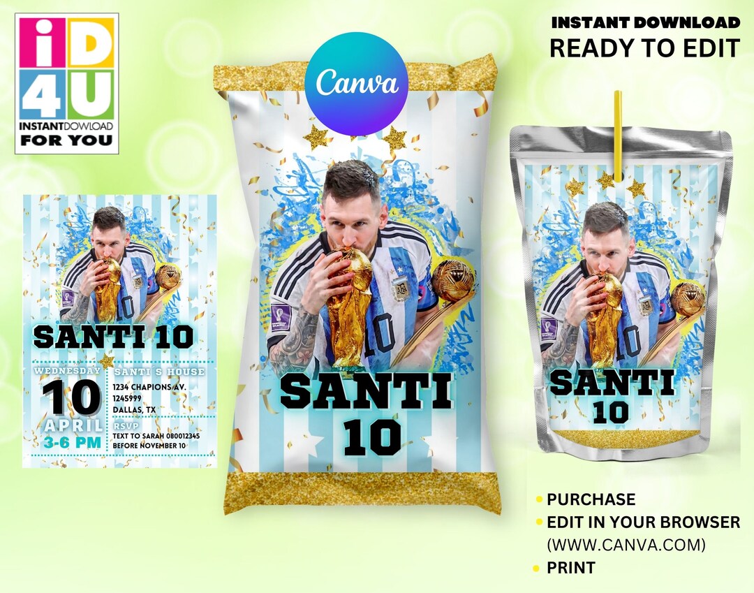 Messi Birthday Party Pack Editable, World Cup Messi Argentina Editable ...