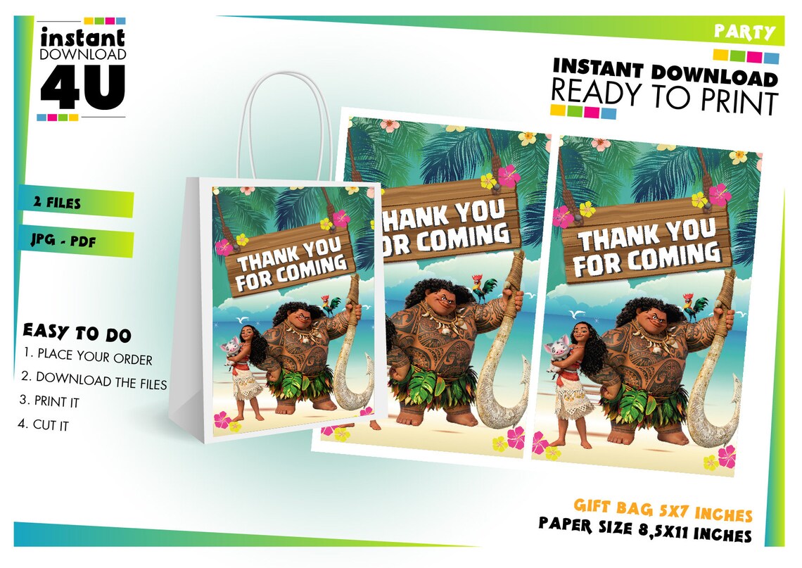 Moana Birthday Party Gift Bag Labels Moana Printable Labels - Etsy