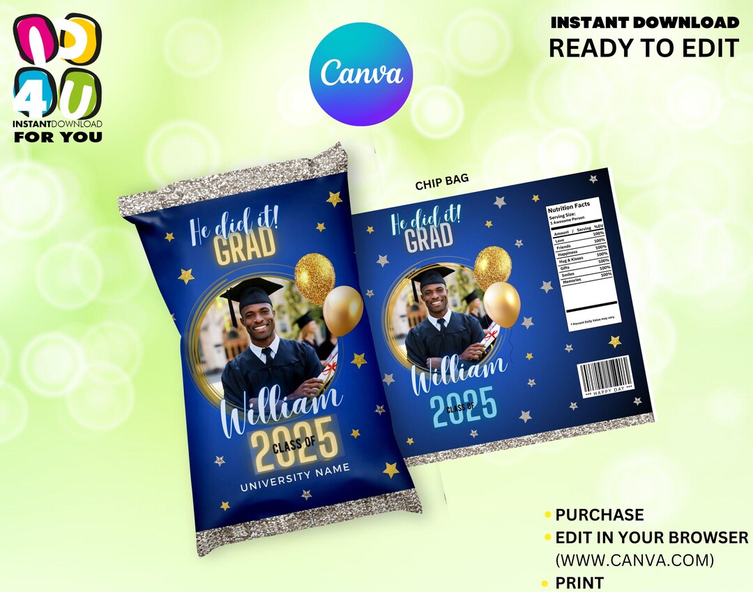 Class of 2025 Graduation Editable Chip Bag With Picture, Graduation ...