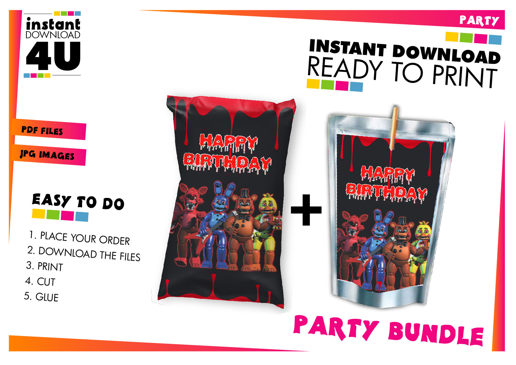FNAF Party Bundle Labels, FNAF Birthday Capri Sunchip Bag, Five Nights ...