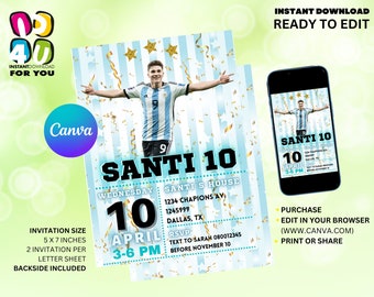 Messi Birthday Party Invitation Editable, World Cup Messi Argentina ...