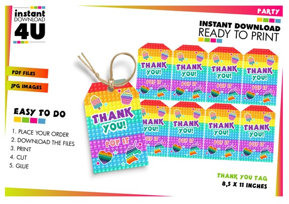 Pop It Thank You Tags Pop It Favor Tags Pop It Birthday - Etsy