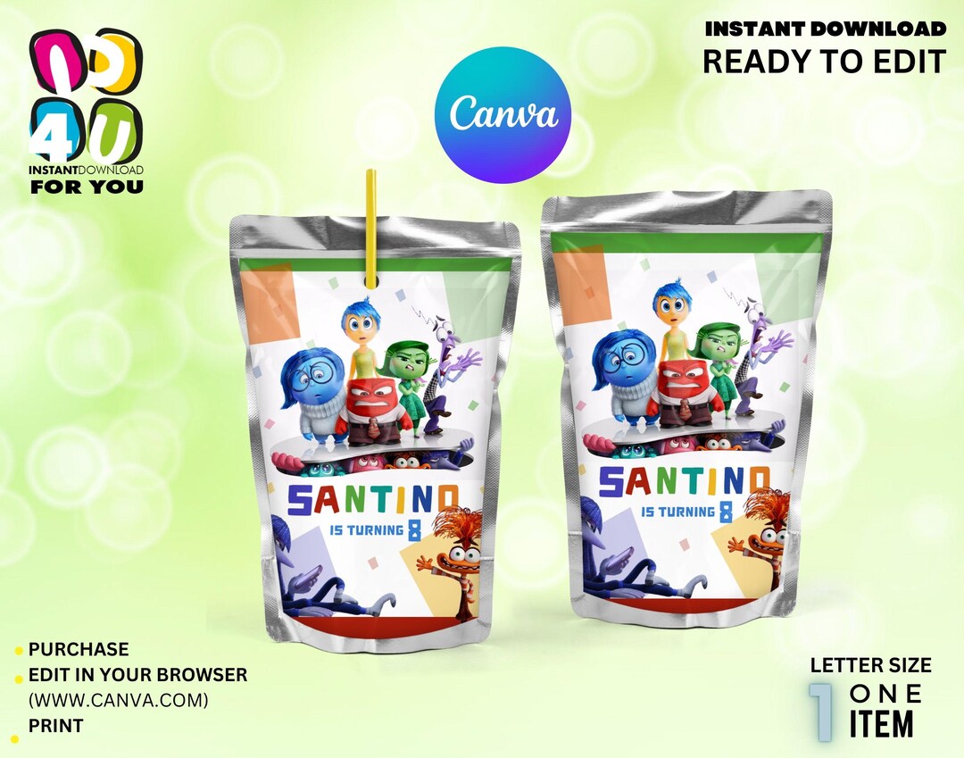 Party Juice Bag Editable Label, Party Favors Editable, Editable Canva ...