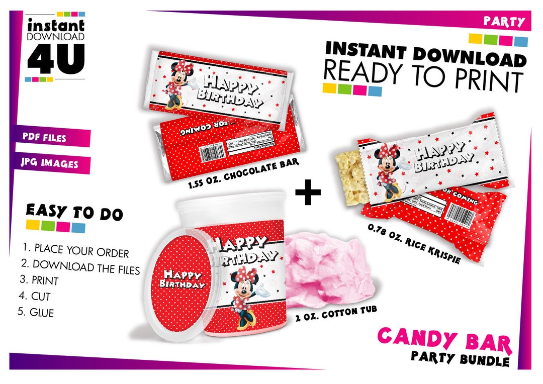 Minnie Mouse Red Candy Bar Bundle Labels, Minnie Red Candy Bar Labels ...