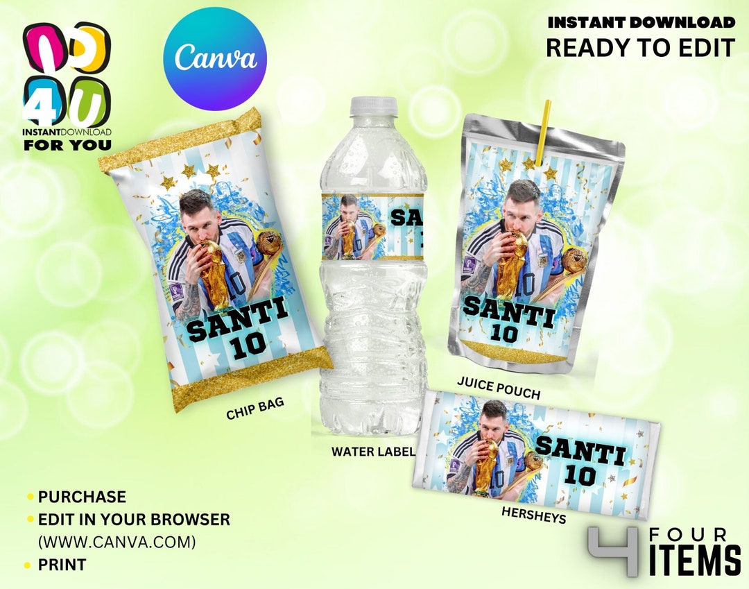 Messi Party Favors Editable Pack, Football Favors and Party Supplies ...