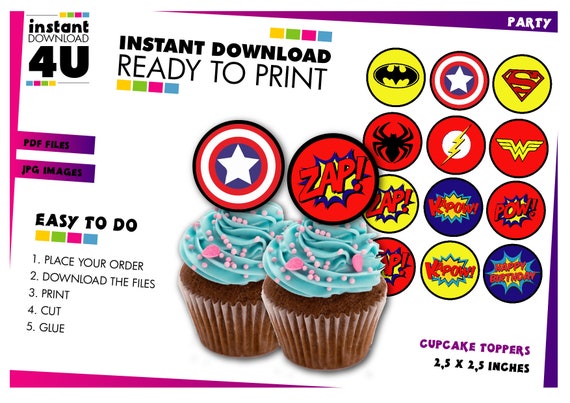 Superhero Cupcake Toppers Superhero Party Supplies Superhero - Etsy