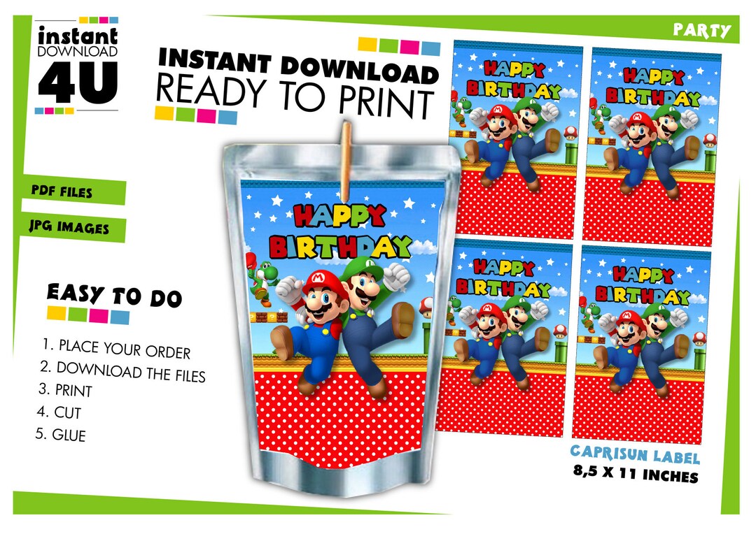 Super Mario Capri Sun Label, Super Mario Brothers Birthday, Super Mario ...