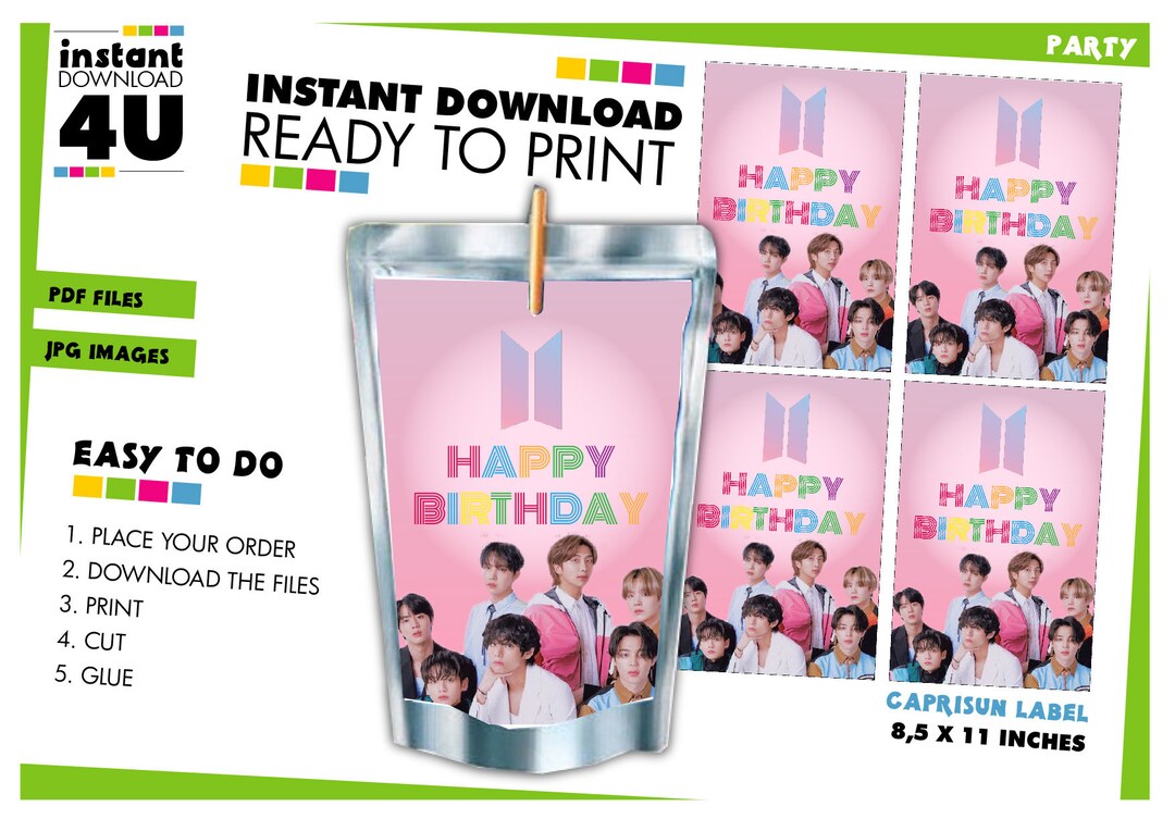 BTS Kpop Digital Capri Sun Juice Pouch Wrapper, BTS Kpop Party Capri ...