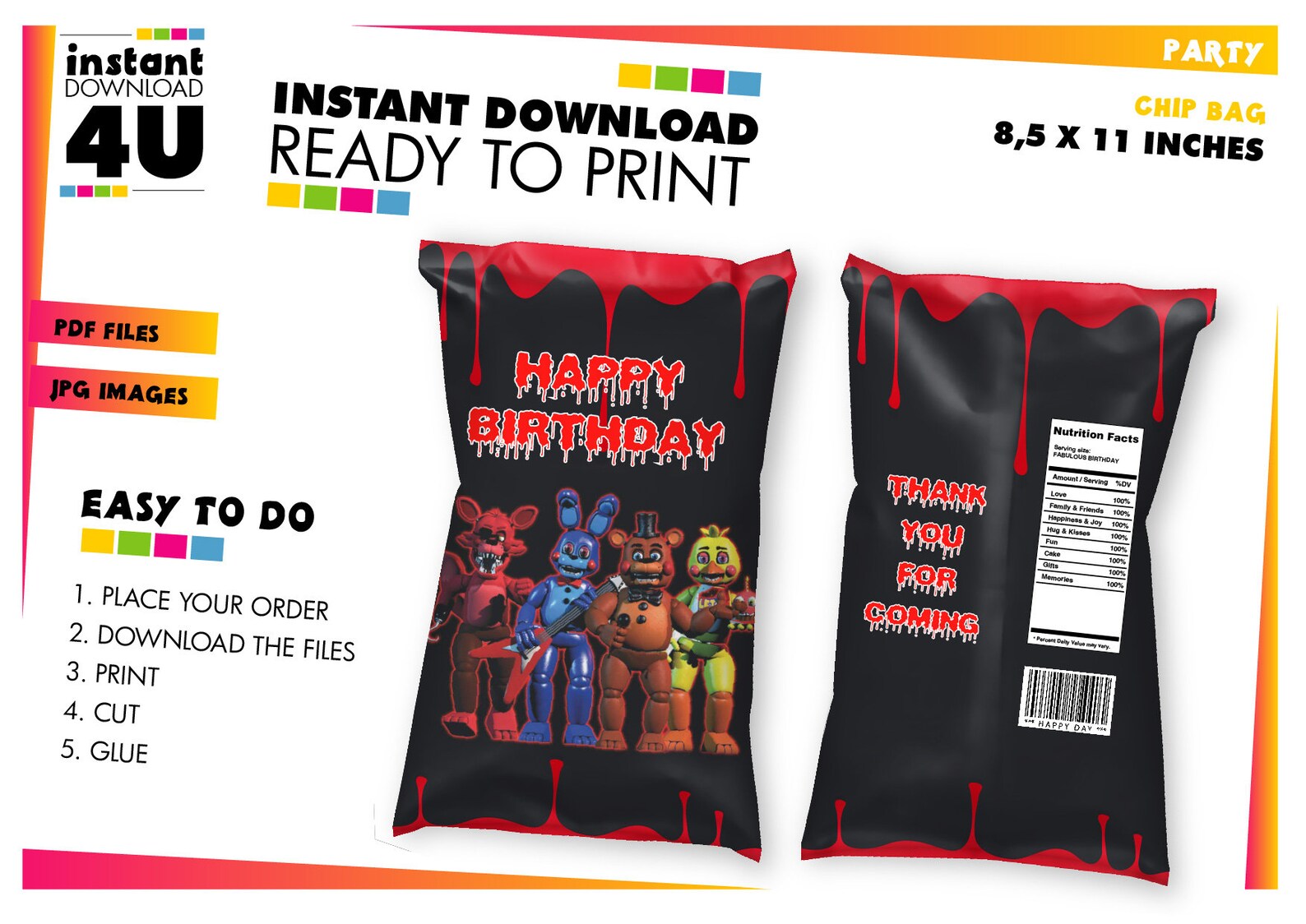 FNAF Chip Bag Label FNAF Birthday Party Five Nights at - Etsy UK