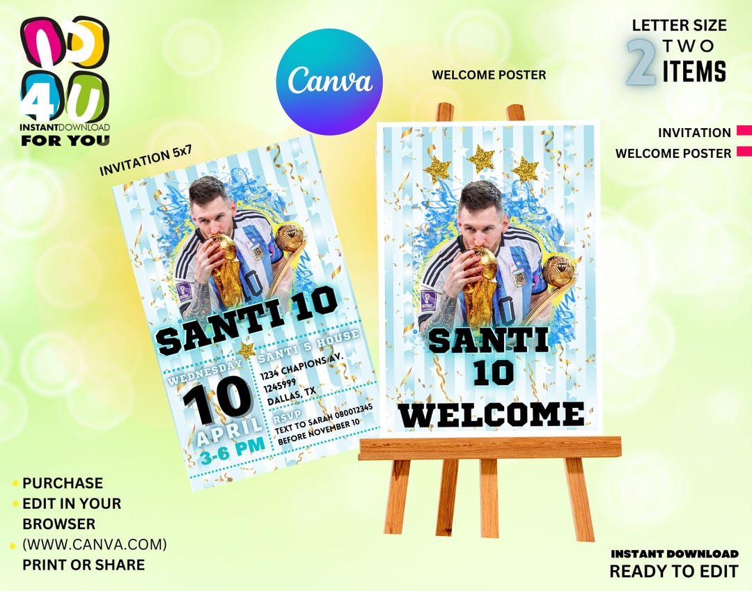 Messi Birthday Party Bundle Editable, World Cup Messi Argentina ...