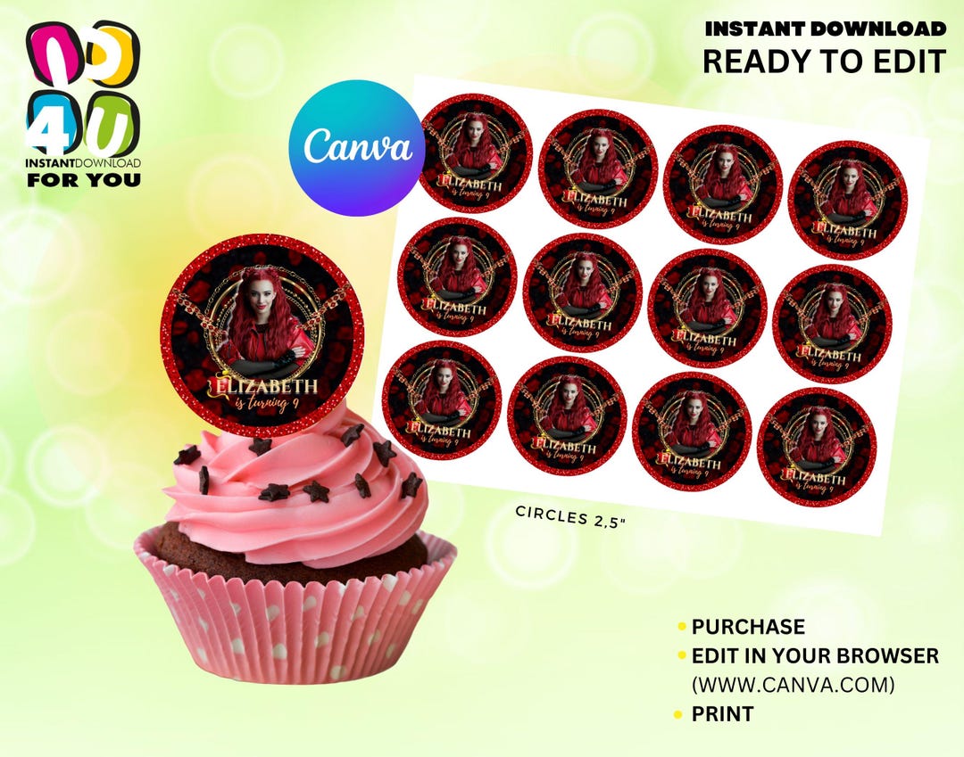 Rise of Red Cupcake Topper Labels Editable, Cupcake Party Labels ...