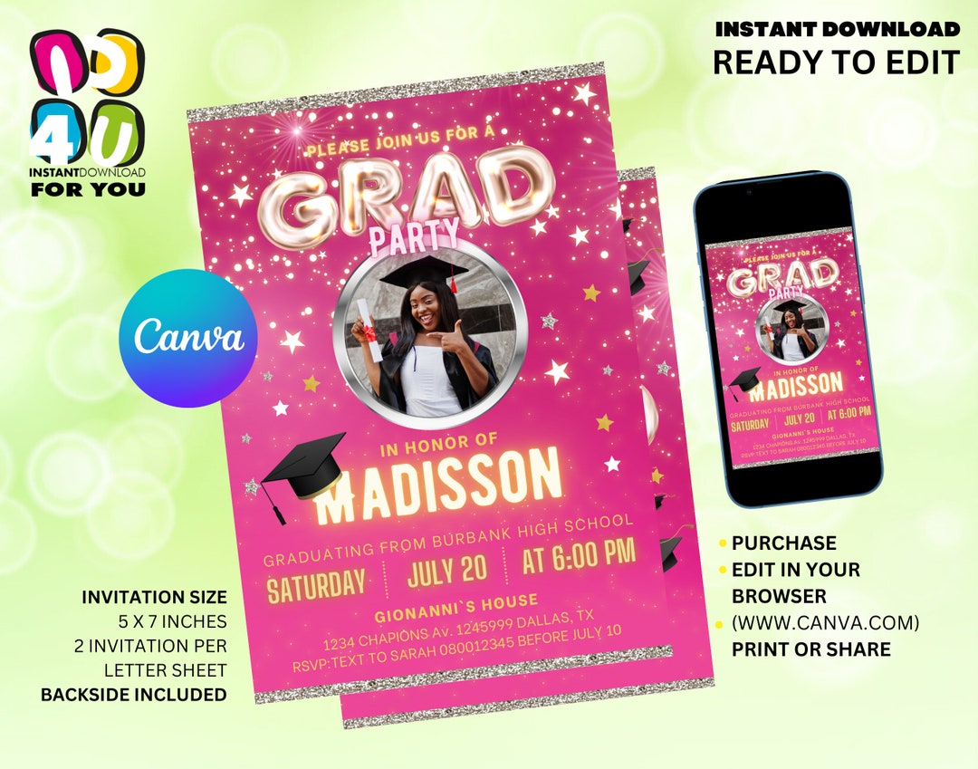 Grad Party Invite Class of 2025 Editable With Picture, Graduation ...