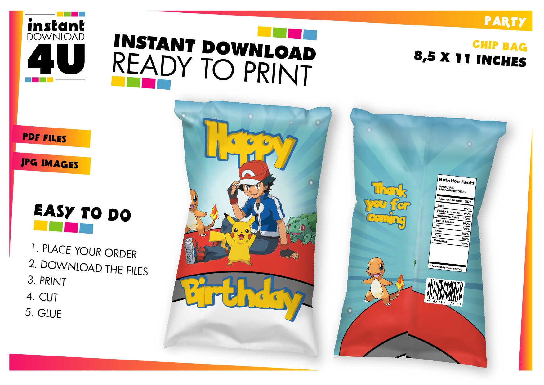 Pokemon Chip Bag Printable Label, Chip Bag Label, Pokemon Birthday Chip ...