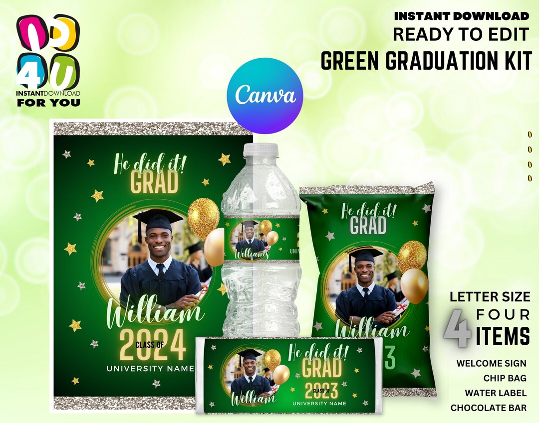 Graduation Class of 2024 Boy Editable Bundle With Picture, Grad Party ...