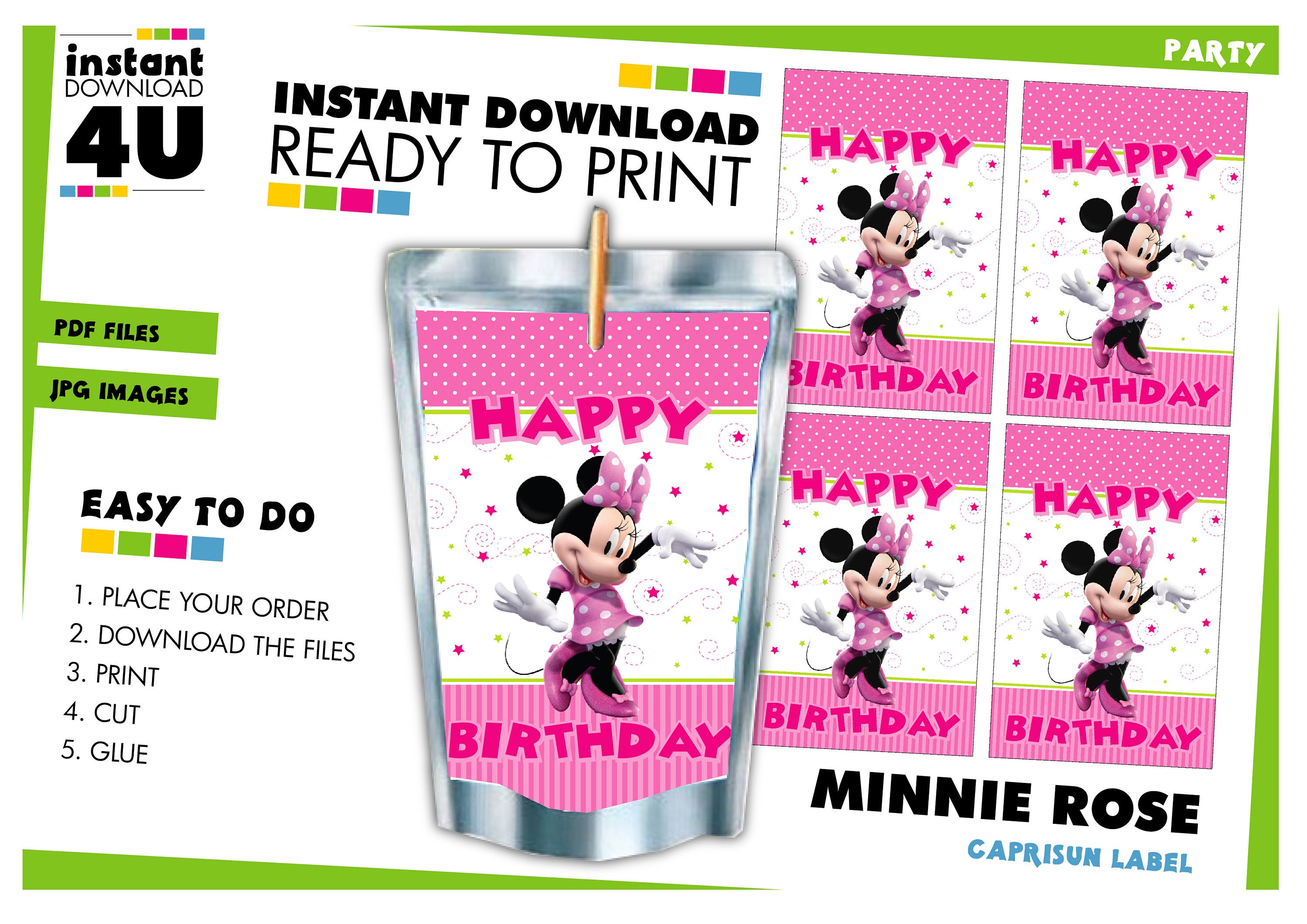 Paper & Party Supplies Instant Download Minnie Juice Pouch Labels ...