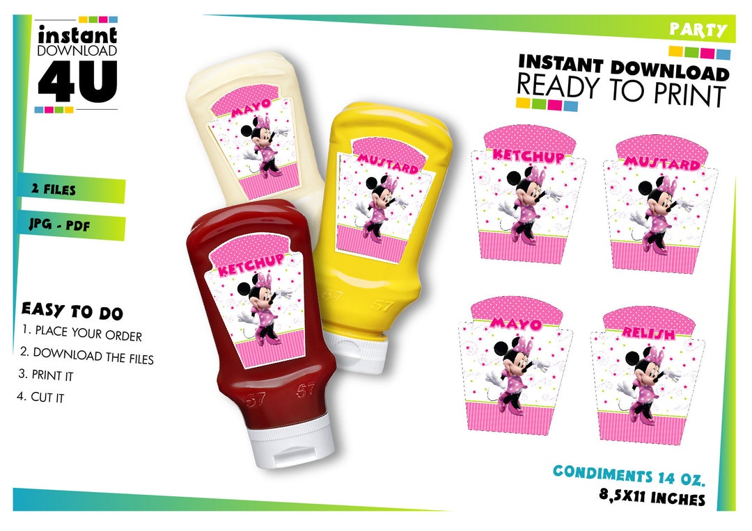 Instant Download Minnie Condiment Labels, Minnie Printable Mayo Ketchup ...