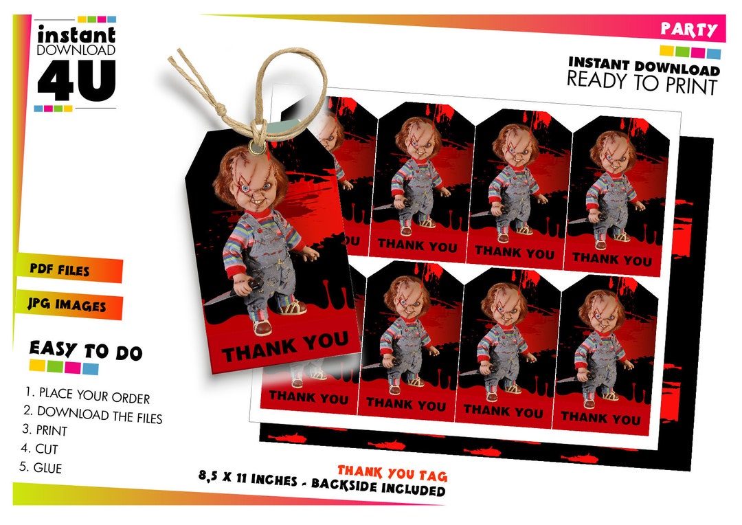 Chucky Doll Thank You Tags Instant Download, Chucky Gift Tags, Chucky ...