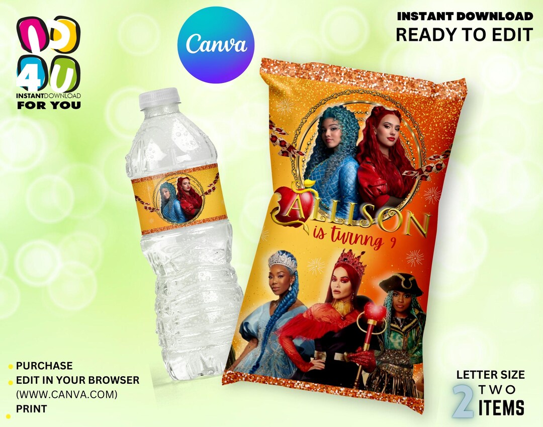 Birthday Party Chip Bag and Water Labels Editable, Party Editable Chip ...