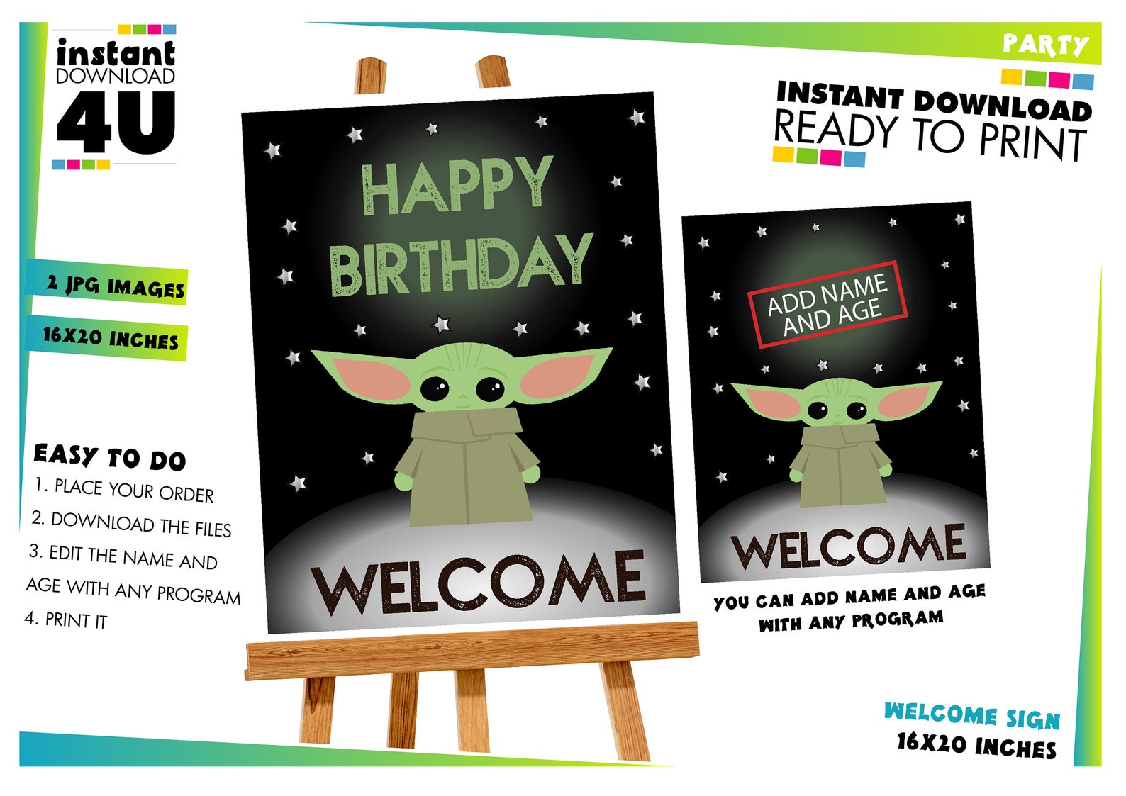 Baby Yoda Welcome Sign Yoda Birthday Party Welcome Sign Baby - Etsy