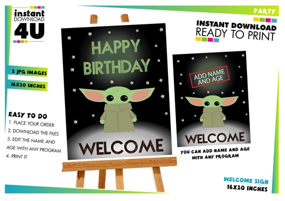 Baby Yoda Welcome Sign Yoda Birthday Party Welcome Sign Baby | Etsy