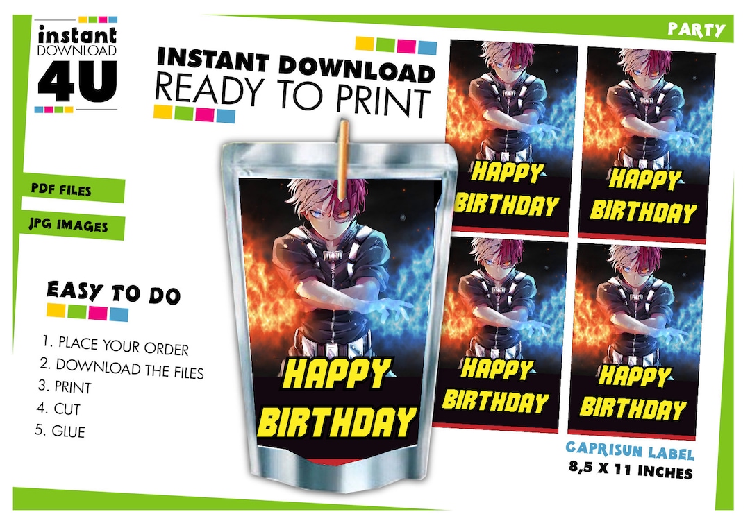 Anime Juice Labels, Anime Birthday Party Supply, Anime Caprisun Party ...