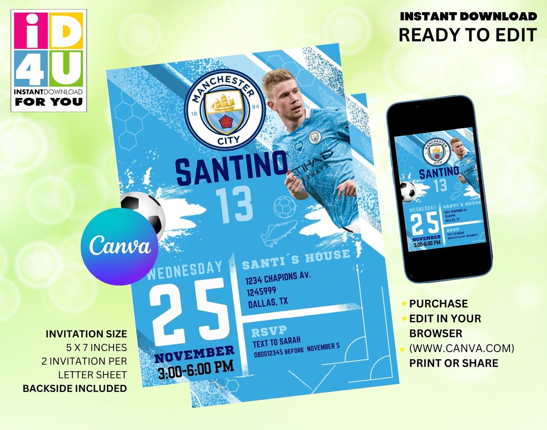 Birthday Party Invitation Editable, Football Editable Invitation ...