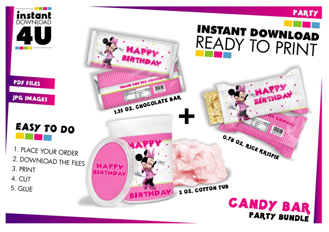 Minnie Mouse Pink Candy Bar Bundle Labels, Minnie Candy Bar Labels ...