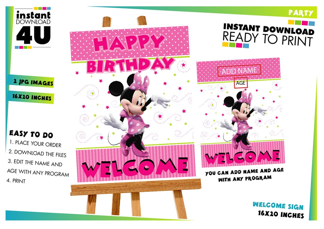 Minnie Welcome Sign, Party Minnie Mouse Welcome Poster, Printable ...