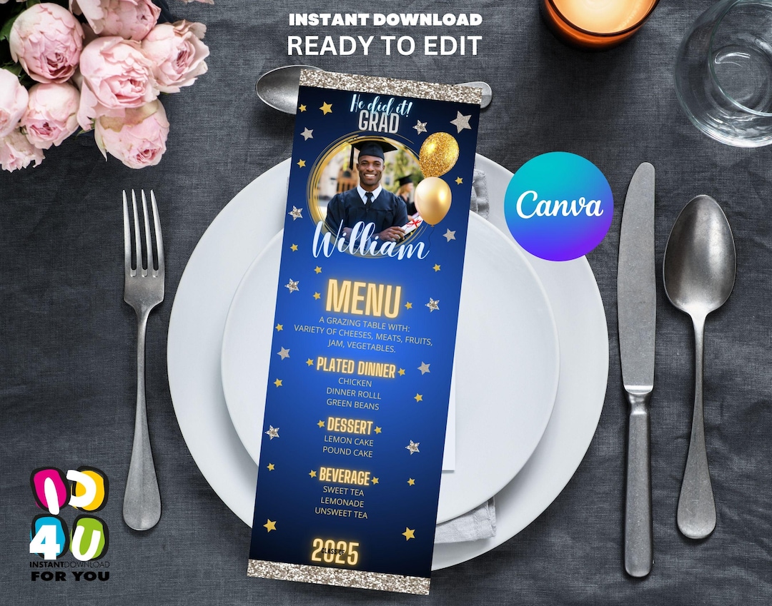 Editable Graduation Picture Menu, Class of 2025 Graduation Event Menu ...
