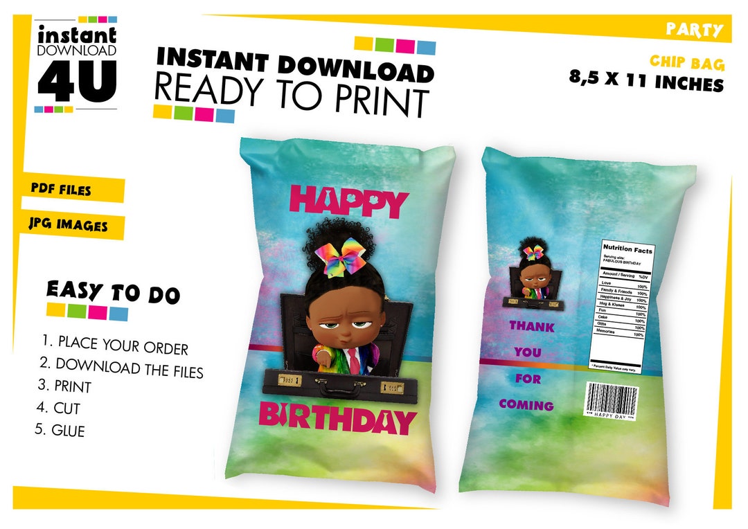 Boss Baby Girl Chip Bag Digital Label, Boss Baby Party Favor Label ...