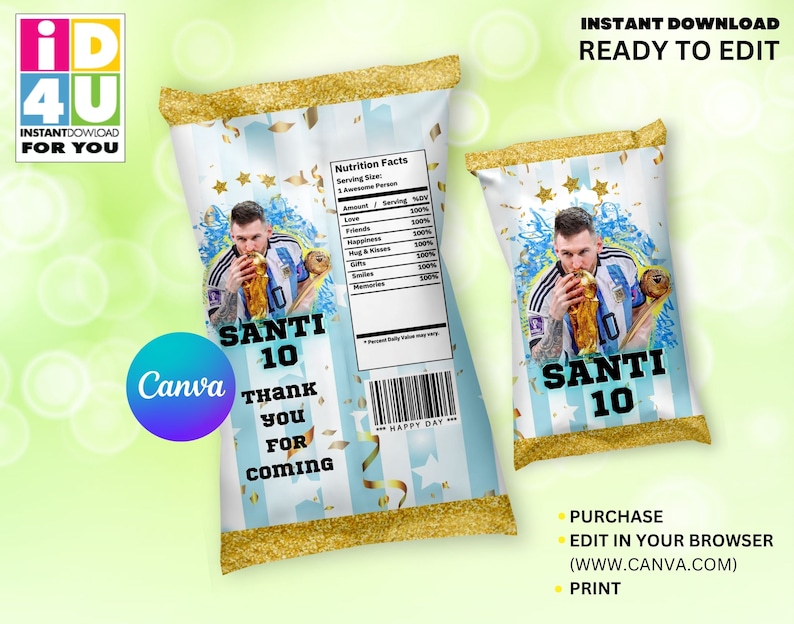 Messi Chip Bag World Cup Champions Argentina Editable Chip - Etsy