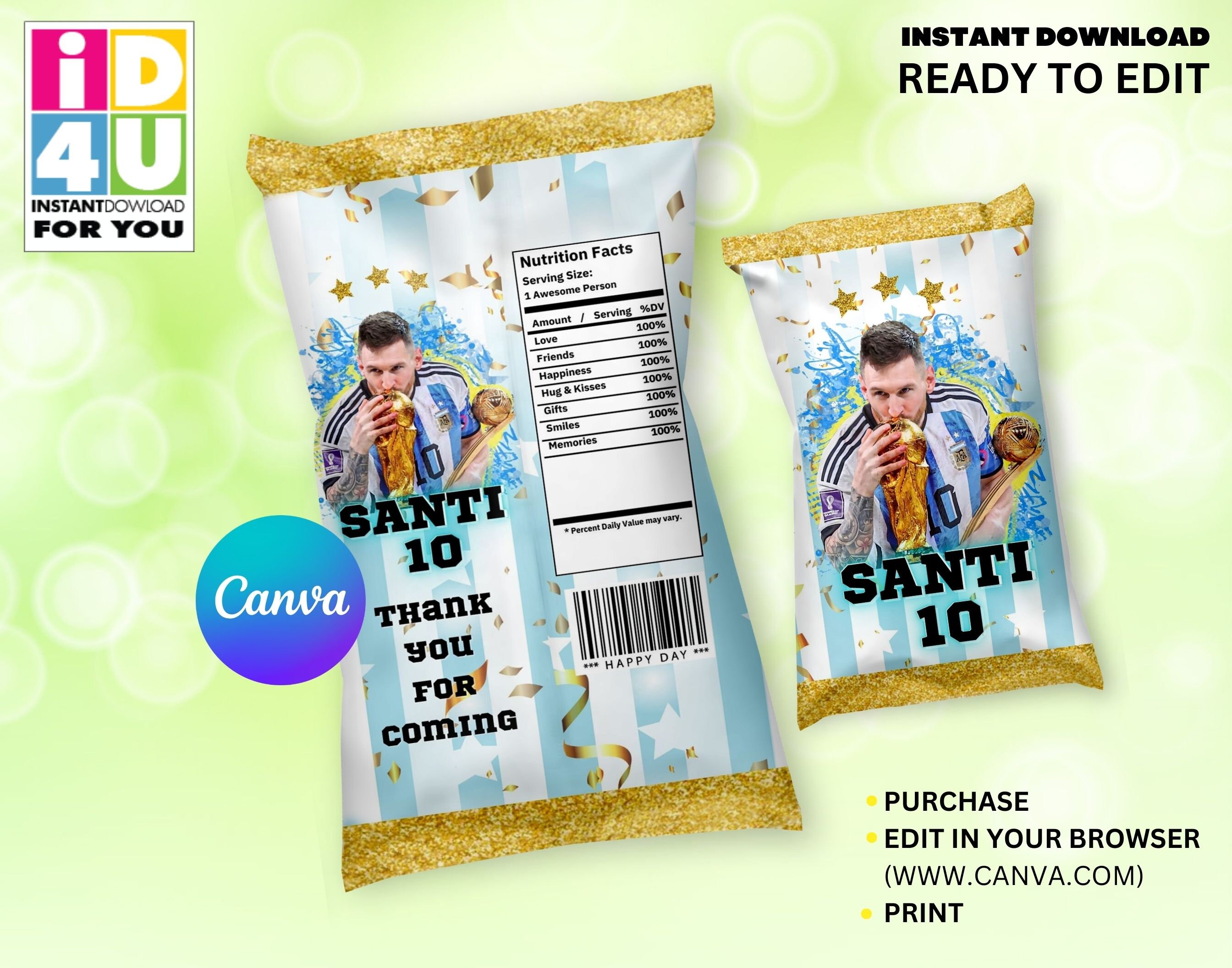 Messi Chip Bag World Cup Champions Argentina Editable Chip - Etsy