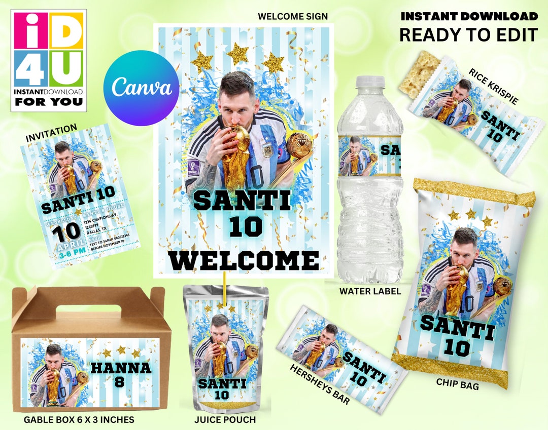 Messi Birthday Party Bundle Editable, World Cup Messi Argentina ...