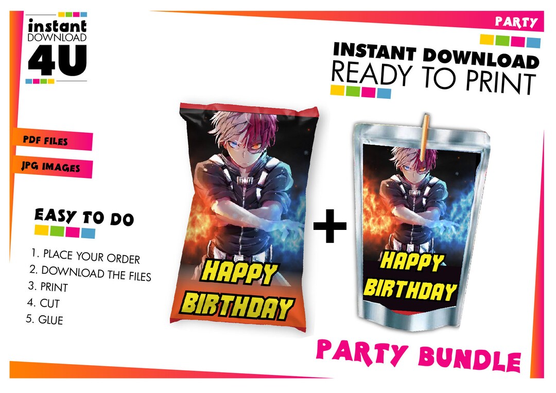 Anime Party Bundle Label, Anime Capri Sun+chip Bag, Anime Party Favors ...