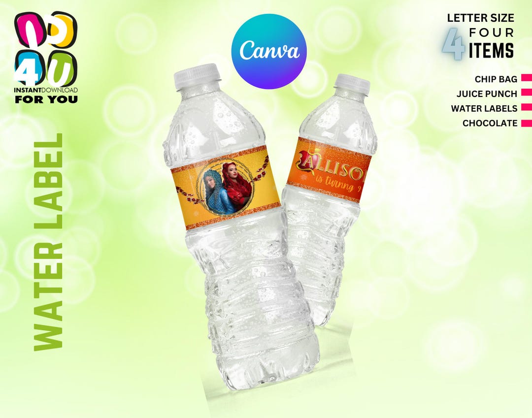 Water Bottle Label Editable, Party Editable Drink Label, Editable Canva ...